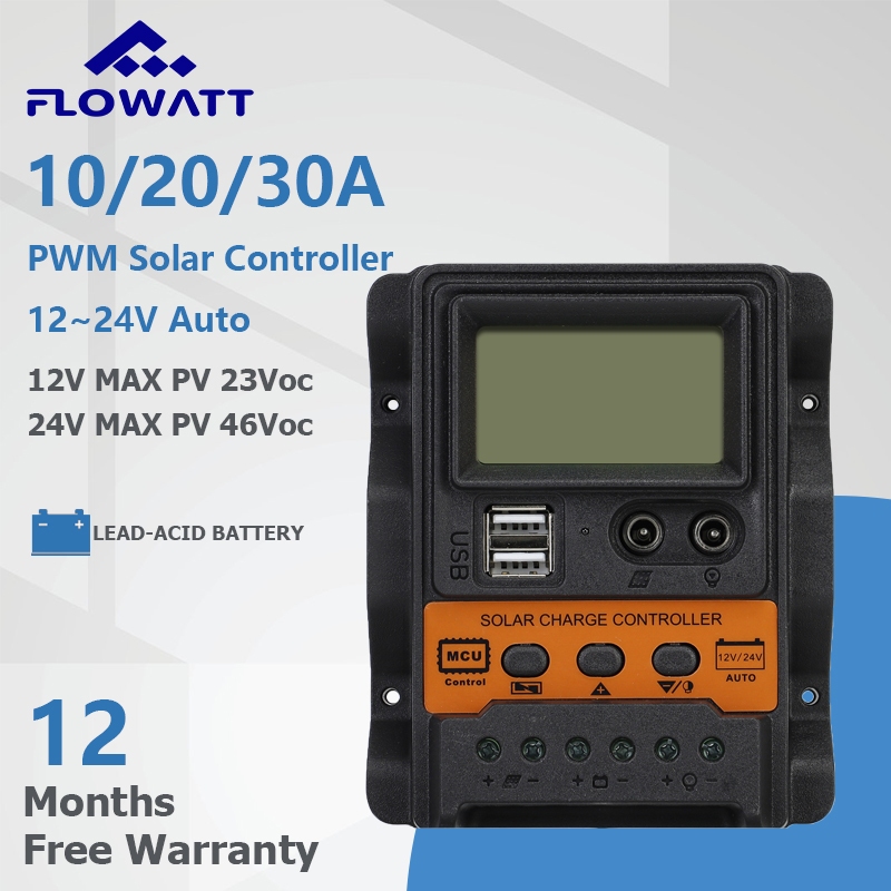 Powmr PWM 30A 20A 10A ตัวควบคุมการชาร์จพลังงานแสงอาทิตย์ Dual USB 5V จอแสดงผล LCD แผงพลังงานแสง ...