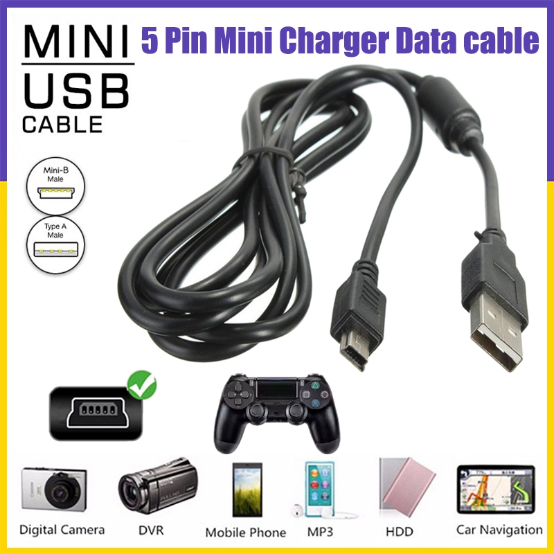 Fast เรือ1.8M Mini USB 5 Pin สายชาร์จสําหรับ PS3 Controller/โทรศัพท์ ...