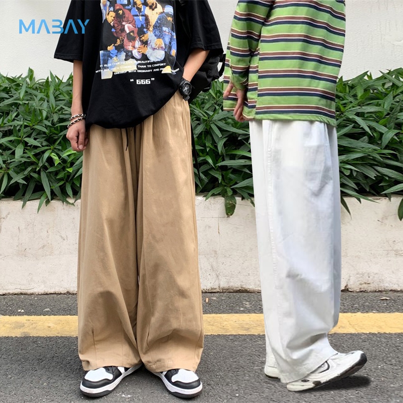Mabay กางเกงขายาวผู้ชาย เอวยางยืด หลวมพลัสไซส์ ลำลองย้อนยุคสไตล์ญี่ปุ่น ...