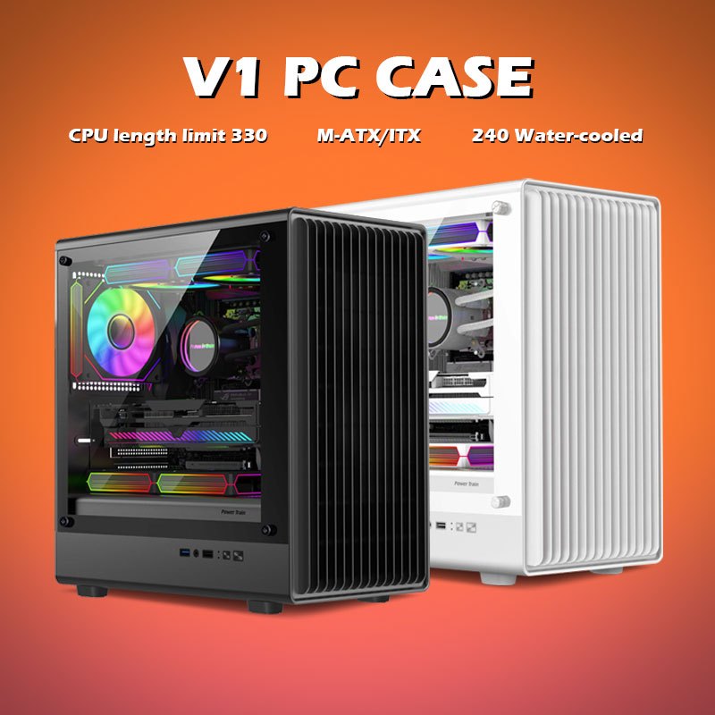 Power Train V1 MATX ITX แชสซีคอมพิวเตอร์เดสก์ท็อปด้านข้างแก้วใสโฮสต์ ...
