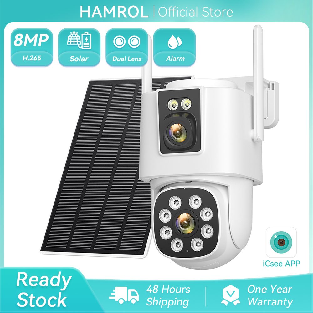 Hamrol 4K 8MP Dual Lens Dual Screen AOV PTZ WIFI Solar Powered Low ...