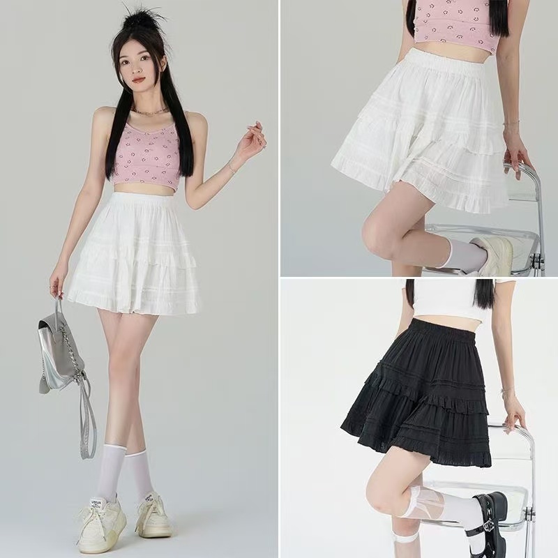 Yimii.th 】 ️ พร้อมส่ง ️กระโปรงผู้หญิง มีระบายหลายชั้น สีพื้น สไตล์ลำลอง ...
