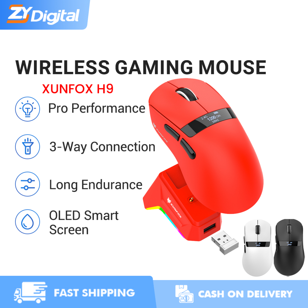 XUNFOX H9 เมาส์สำหรับเล่นเกมแบบสามโหมดอัจฉริยะ 1K Polling Rate Gaming ...