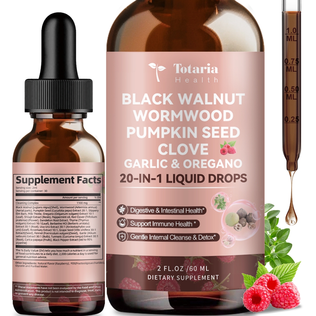 Totaria 20 in 1 Black Walnut Wormwood Tincture - Clove,Pumpkin Seed ...