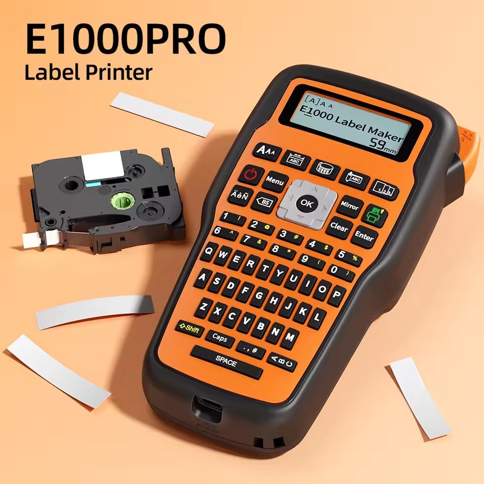 E1000 PRO มือถือแบบพกพาเครื่องพิมพ์ฉลากอุตสาหกรรมสําหรับ Brother TZe-231 HSE-231 QWERTY ...
