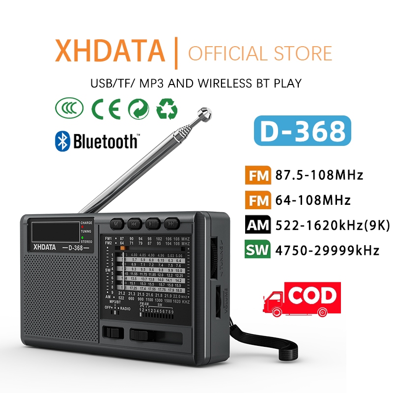 XHDATA D-368 FM/AM/SW วิทยุสเตอริโอแบบพกพาบลูทูธวิทยุ TF Card, USB 4 Ω 3W 18650 3.7V 2000mAH ...