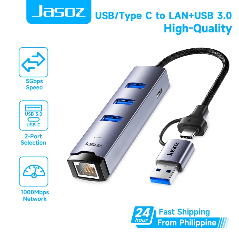 Jasoz Gigabit Hub Multi-Port USB-C Hub Laptop Network Adapter USB 3.0 ...