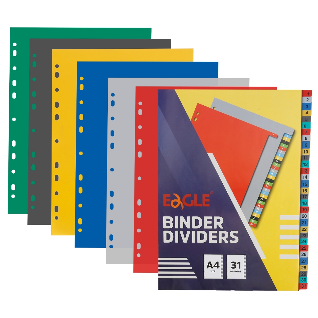 EAGLE A4 Binder Index Divider พร้อมแท็บ,31 ชิ้นหลายสี Fit สําหรับ 2/3/4 ...