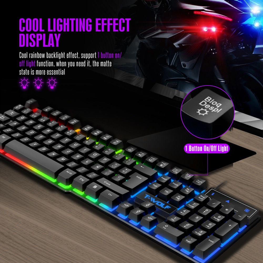 T-WOLF T20 Gaming Keyboard: คีย์บอร์ดเรืองแสงแบบมีสายพร้อมเค้าโครงภาษา ...