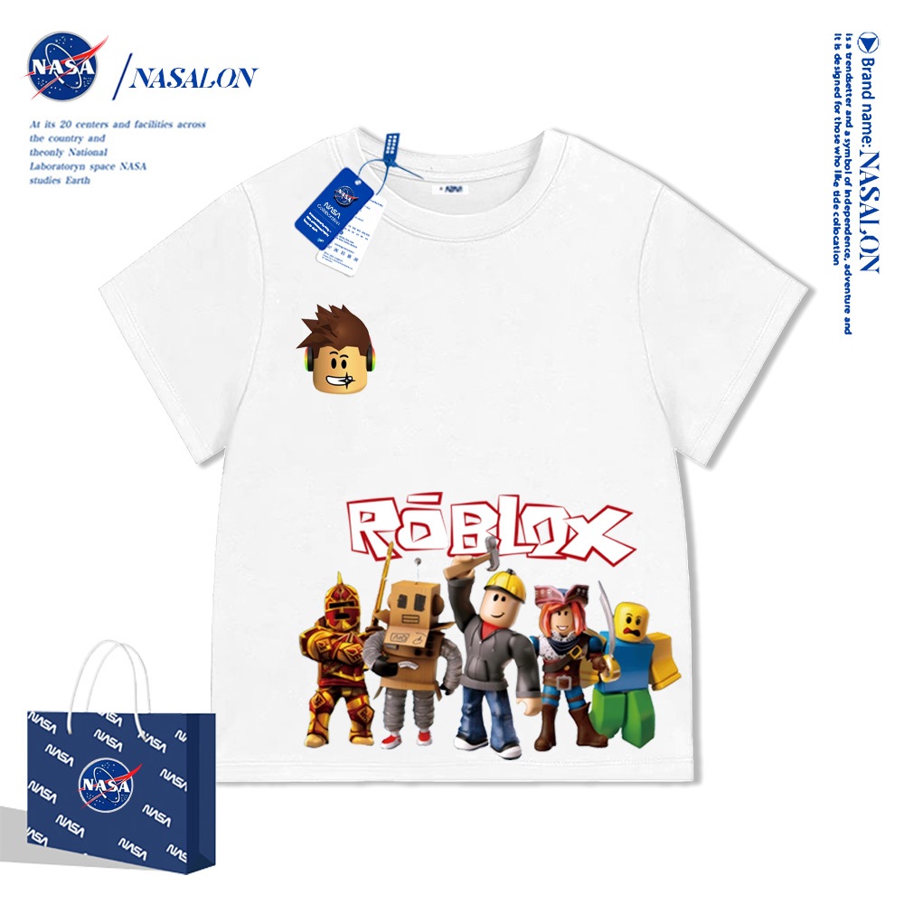 NASA เสื้อแขนสั้นเด็ก Roblox ลายการ์ตูน เสื้อยืดเด็ก cotton 100% ระบาย ...