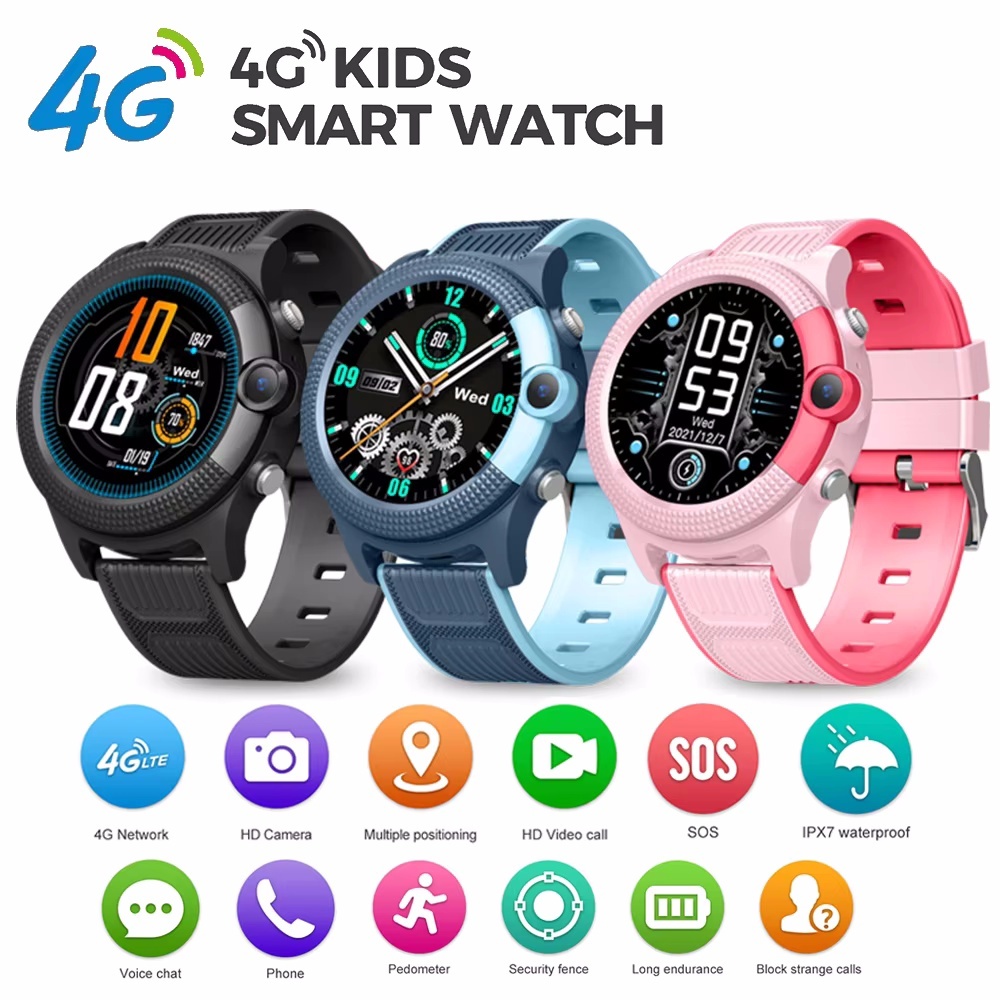 นาฬิกาสมาร์ทสำหรับเด็ก 4G กันน้ำ HD Video Call SOS GPS และWi-Fi ...