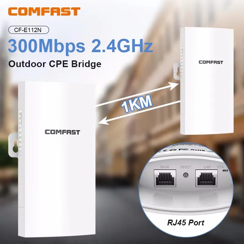 Comfast 2PCS WiFi Bridge 1km Long Range Outdoor Wireless Router 300Mbps ...