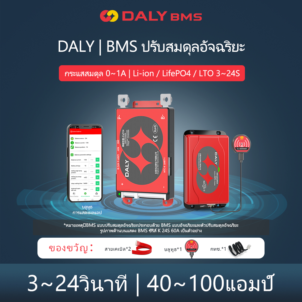 Daly Smart BMS พร้อม Bluetooth + Smart Active Balancer พร้อมบลูทูธ 1A Current 4S 8S 12S 15S 16S ...