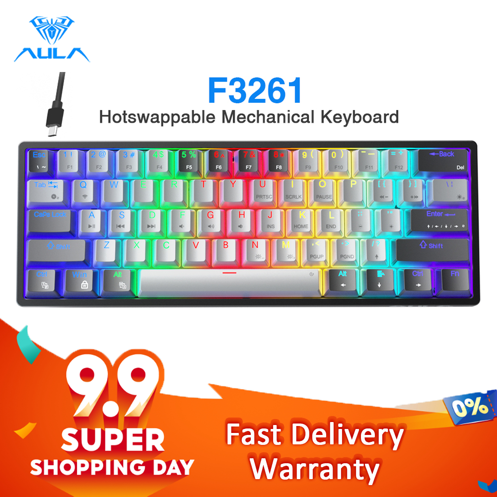 AULA F3261 61 คีย์คีย์บอร์ดแบบมีสาย RGB Hot Swappable คีย์บอร์ดเกมขนาด ...