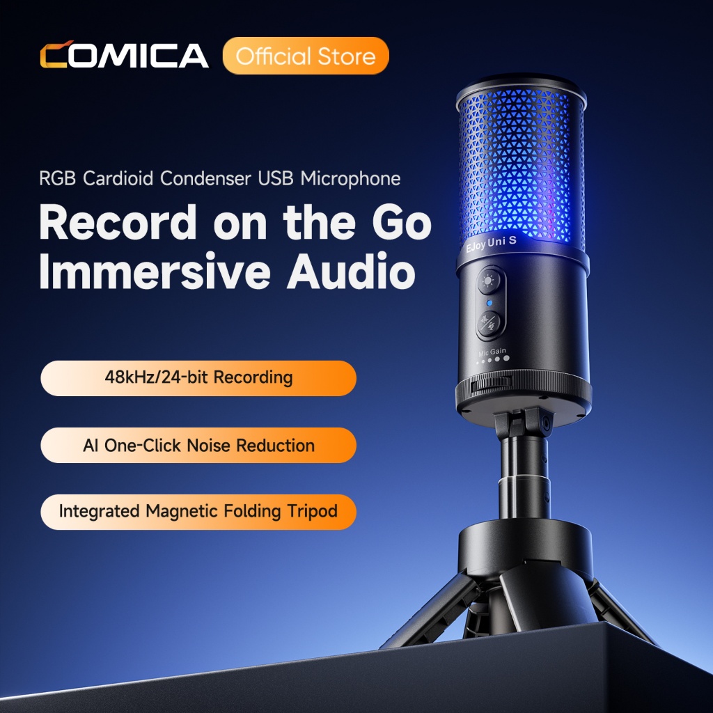 COMICA EJoy Uni S RGB Cardioid Condenser USB Microphone, Dynamic RGB ...