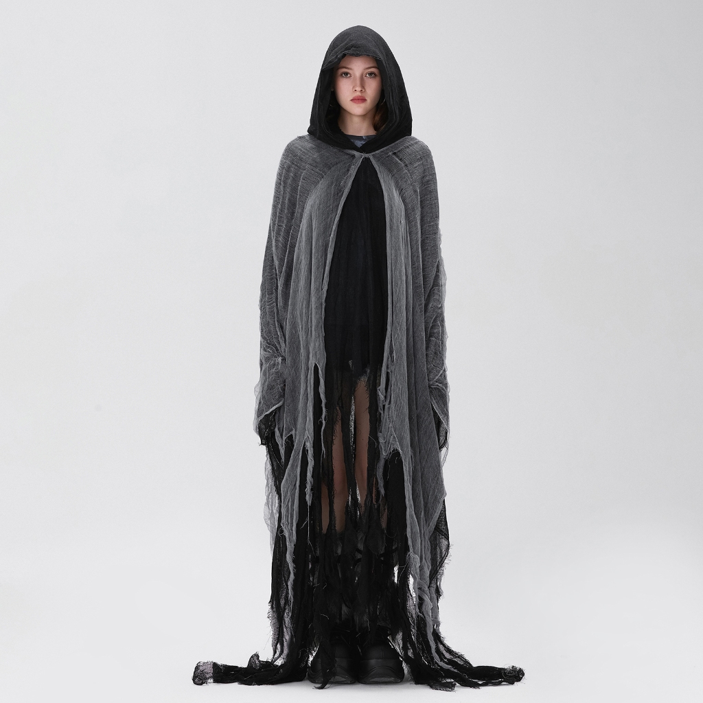 เสื้อคลุมแม่มดฮาโลวีนพร้อมหมวกที่พูดเกินจริง Ripped Grim Reaper Cape ...
