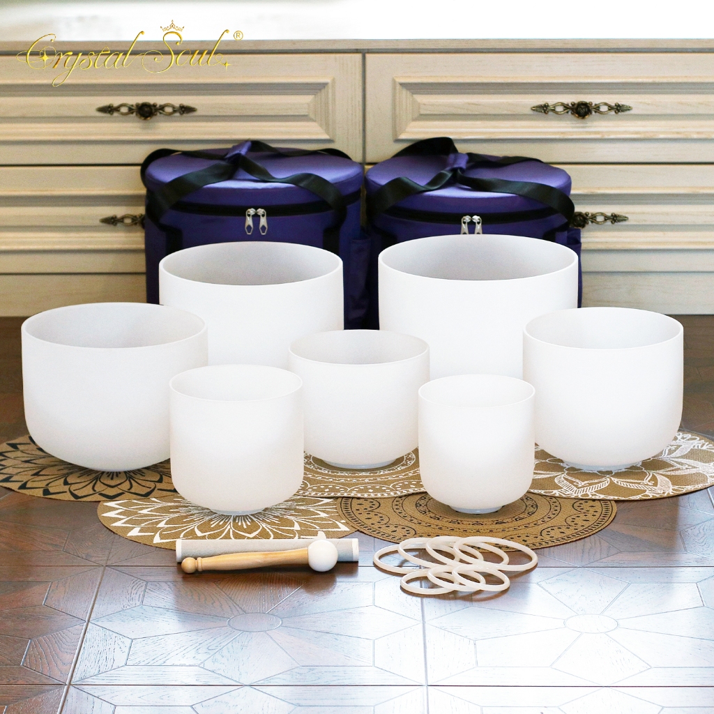 Crystal Soul Crystal Singing Bowl Set 432Hz ชามร้องเพลง White Frosted ...