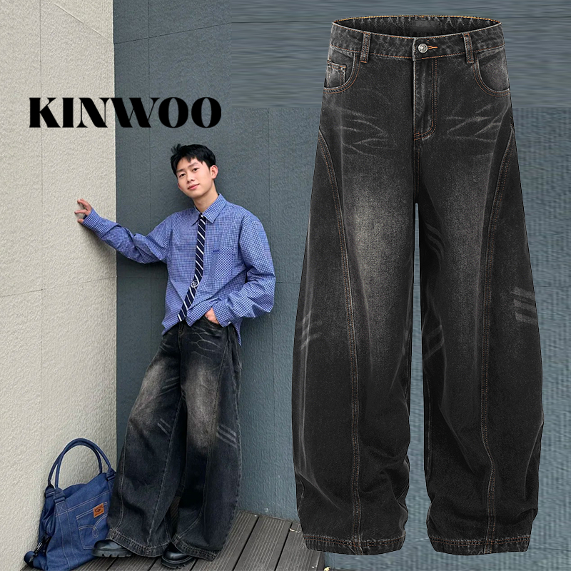 [ส่งฟรี] KINWOO กางเกงยีนส์ชายขากว้างผู้ชาย American Retro ทรงหลวมเนื้อ ...