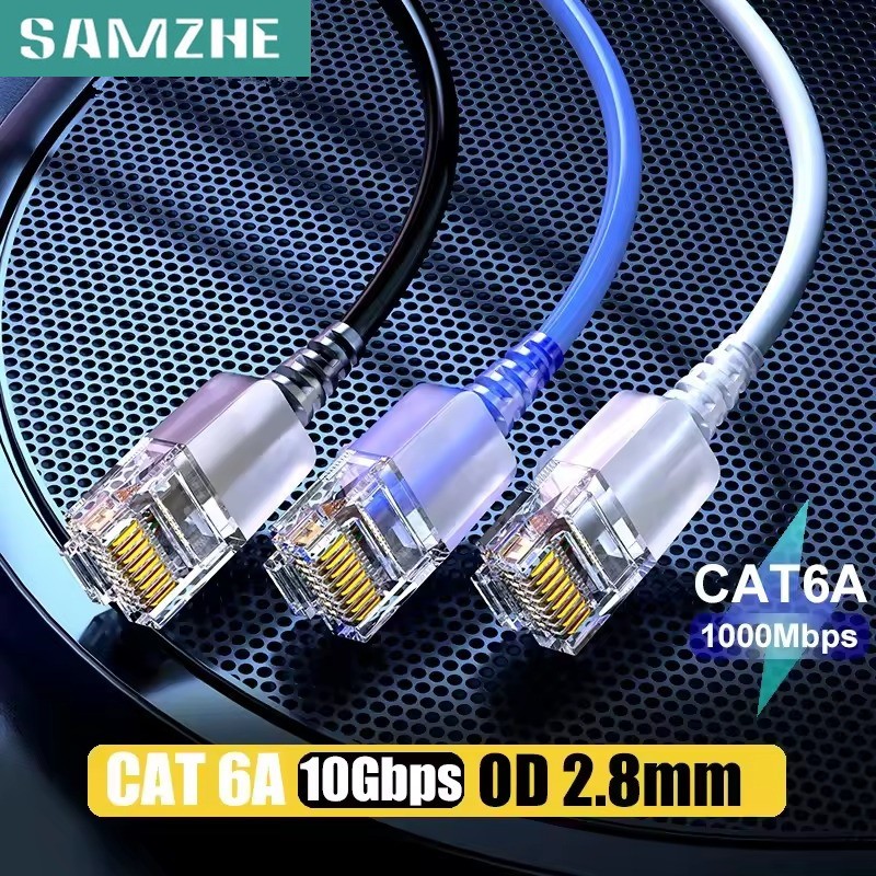SAMZHE Slim Cat6A RJ45 สายอีเธอร์เน็ตความเร็วสูง 10Gbps 31AWG รองรับ ...