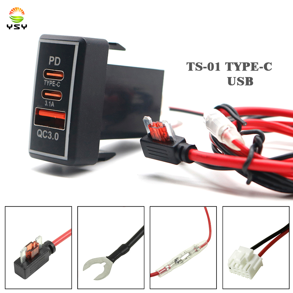 1pcs USB Car Charger PD QC3.0 YTPE-C Car Charger Socket 12V 24V ชาร์จ ...