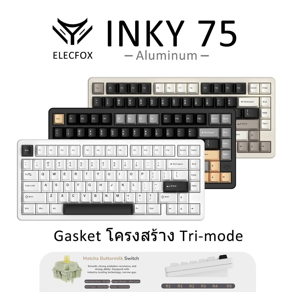 ELECFOX INKY75 Aluminum Tri-Mode Mechanical Kevboard Gasket Bluetooth ...