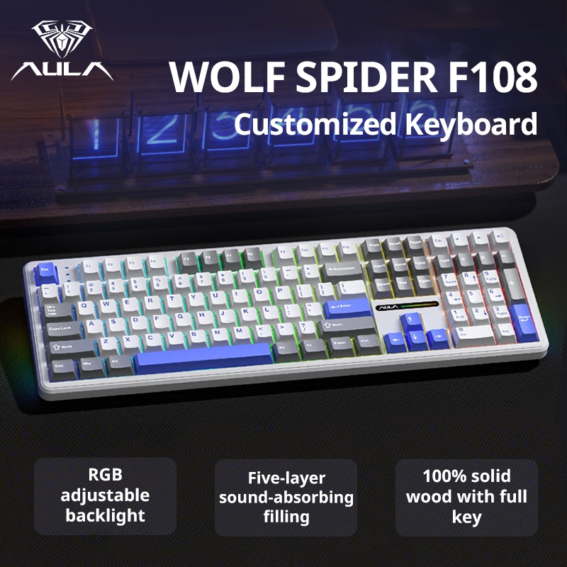 Aula F108 ที่กําหนดเองคีย์บอร์ด 108 คีย์ Tri-mode Hot swappable RGB ...