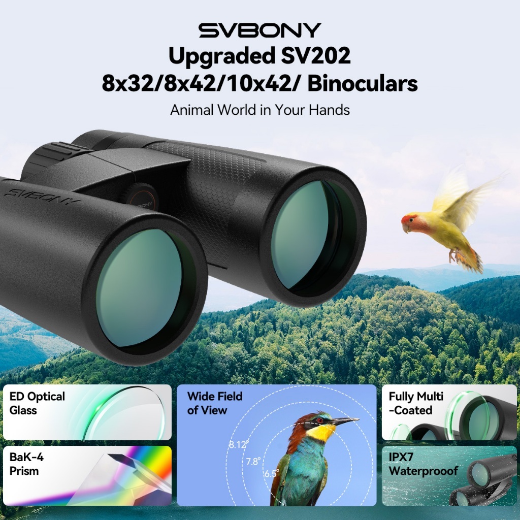 SVBONY อัพเกรด SV202 ED กล้องส่องทางไกล 8x32/8x42/10x42 Bak4 มุมมอง ...