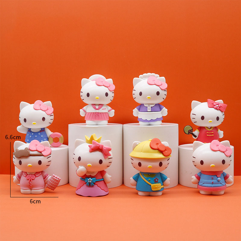 SANRIO 8 ชิ้น 7 ซม.Sanrio Hello Kitty ตกแต่งตุ๊กตาอะนิเมะ Action Figure ...