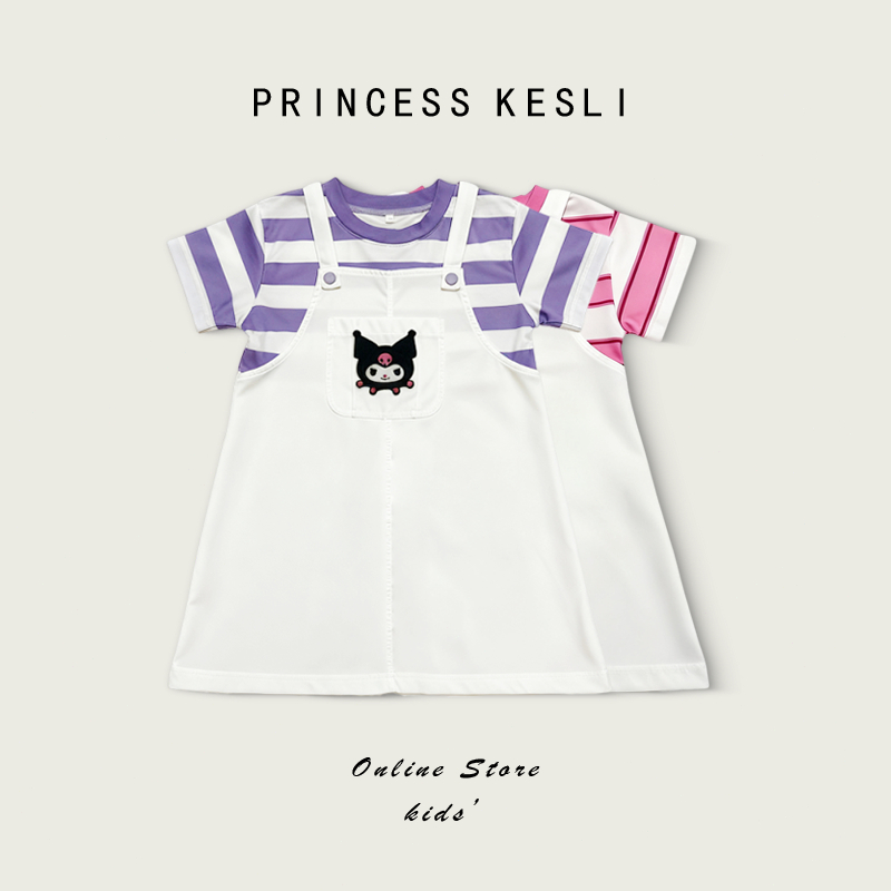 Princess Kesli ชุดเดรสเด็กผู้หญิง ชุดเดรสลายเอี๊ยม แขนสั้นปลอมสองชิ้น ...