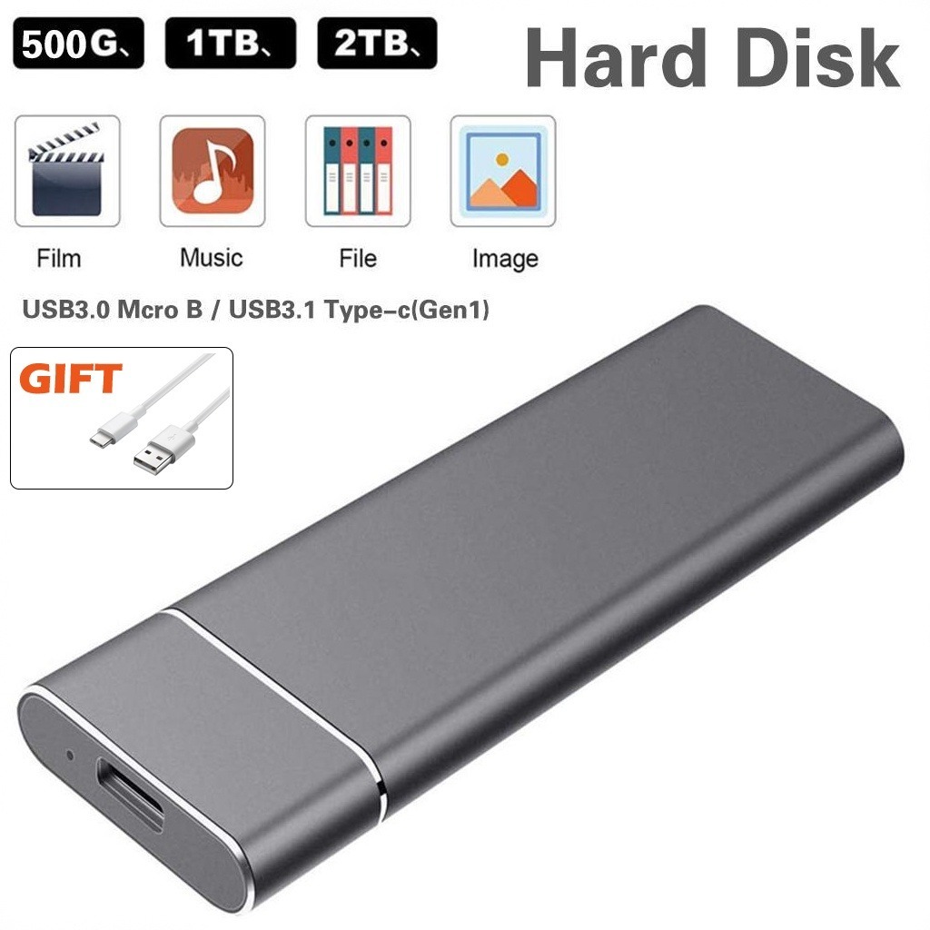 2TB Portable External SSD Type-C USB 3.1 500M 1TB Mobile Mini State ...
