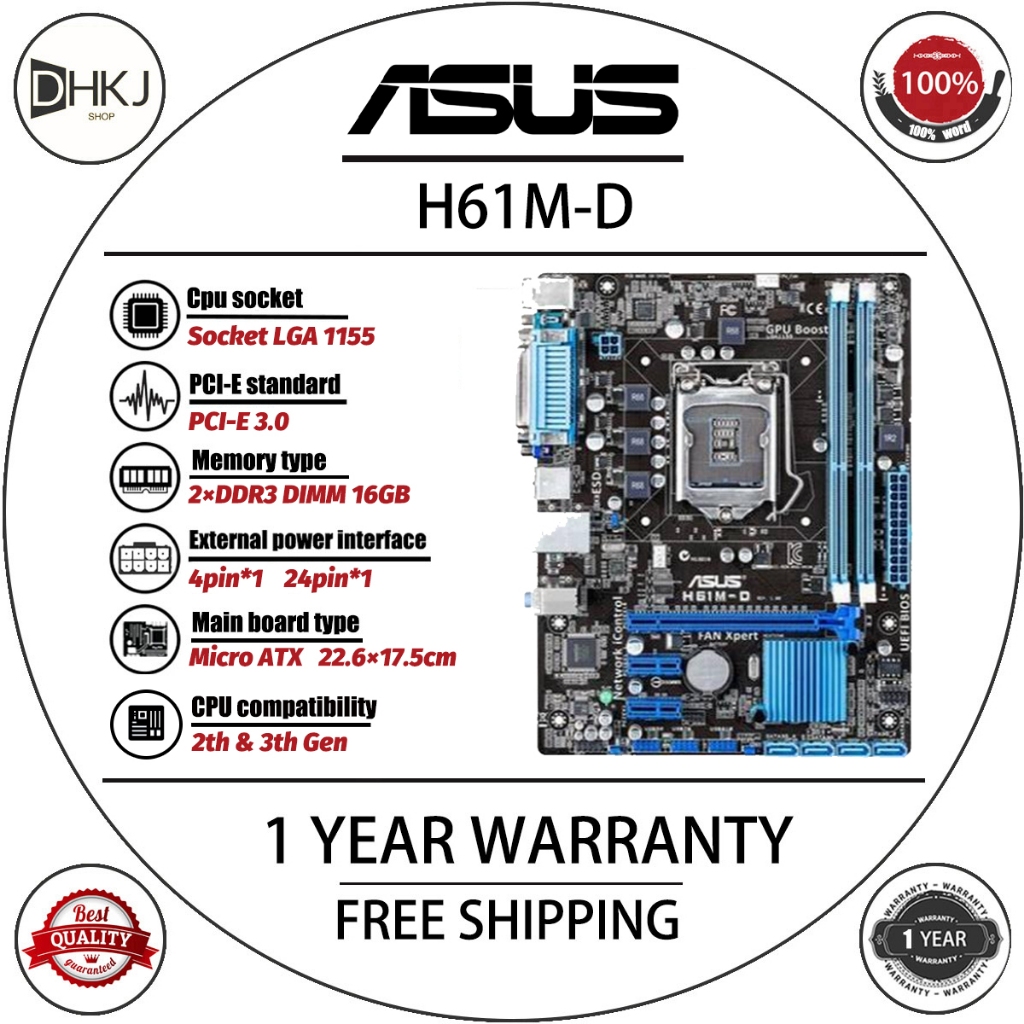 สําหรับ ASUS H61M-D/ H61M-PLUS/H61M-A USB3 1155 Pins H61 บอร์ดหลัก ...
