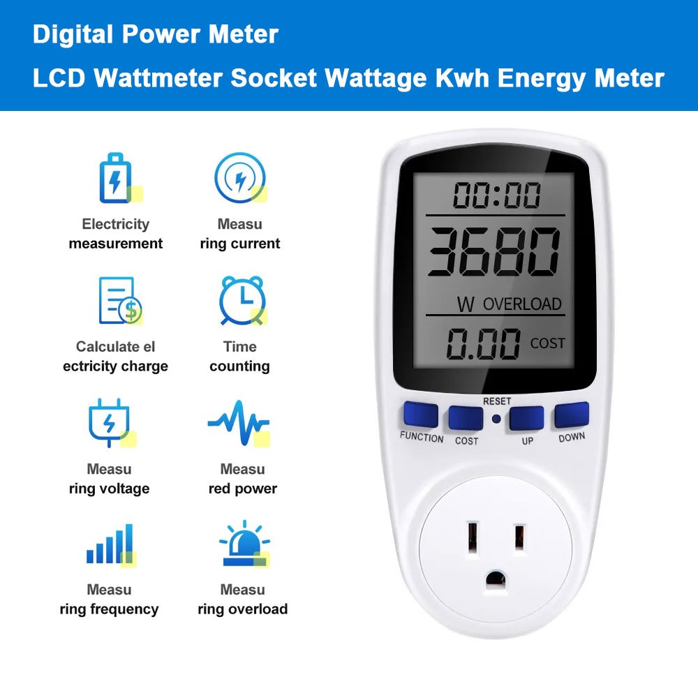 Digital Power Meter AC 220V LCD Wattmeter ซ็อกเก็ต Wattage Kwh Energy ...