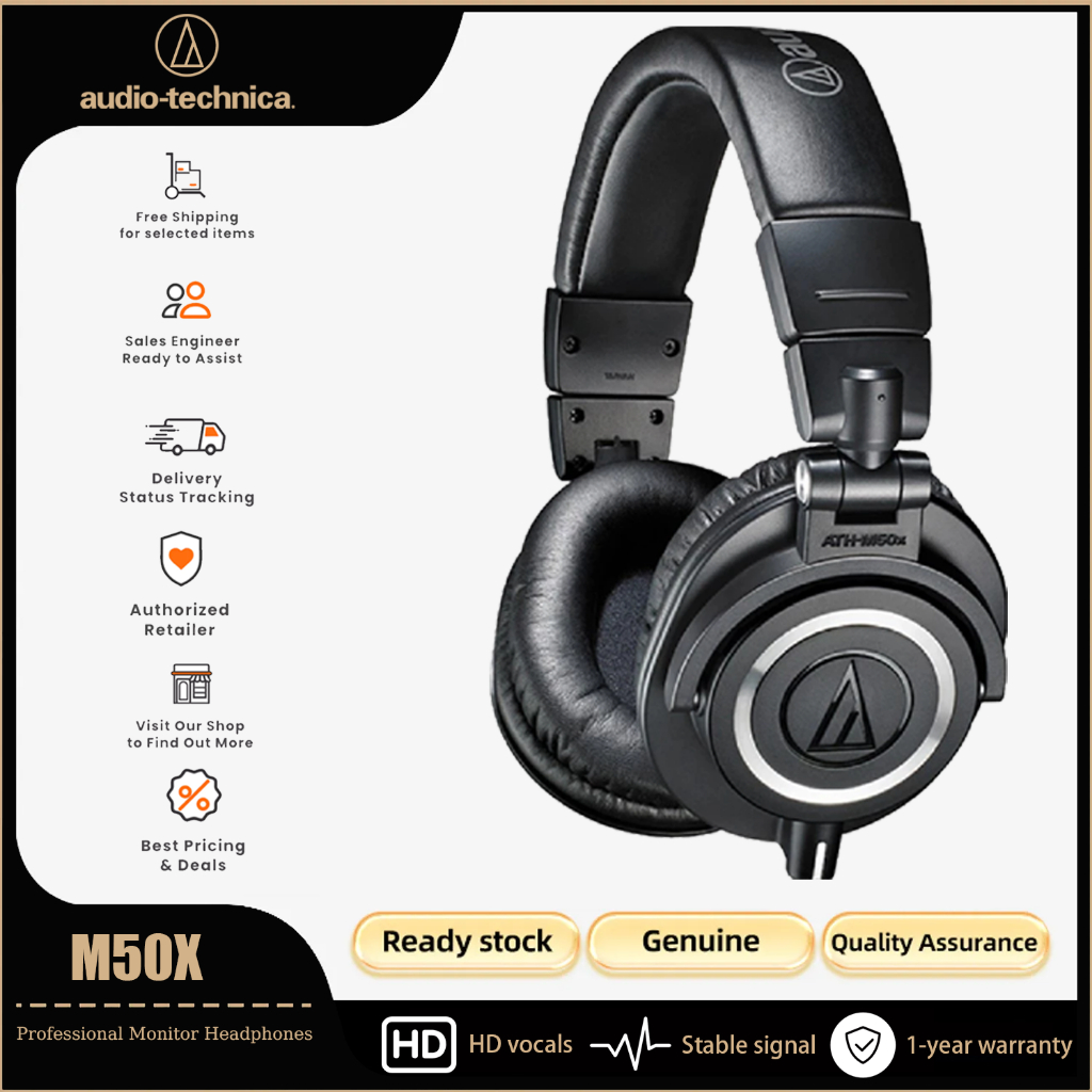 Audio-Technica ATH-M50X Professional Studio Monitor Headphones ...