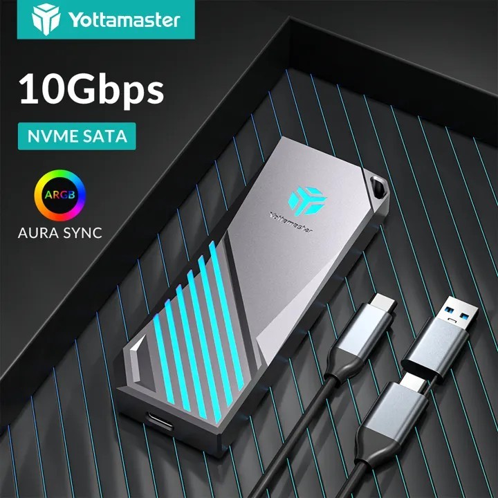 Yottamaster RGB M.2 SSD กรณี NVMe ถึง USB3.2 Gen2 10Gbps NVMe PCIe ...