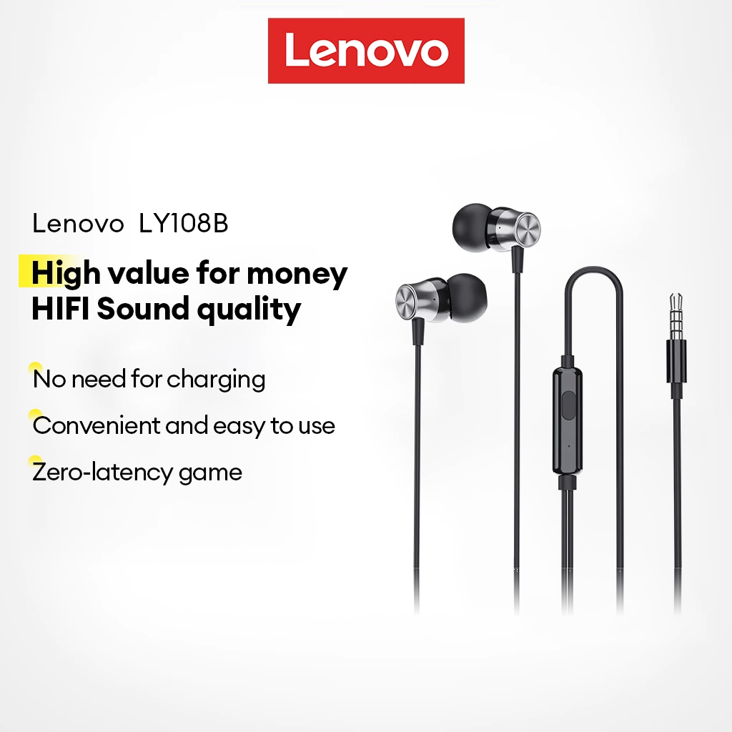 Lenovo LY108B หูฟังแบบมีสาย คุณภาพเสียง HD เวลาแฝงต่ํา กันน้ําพกพา ...