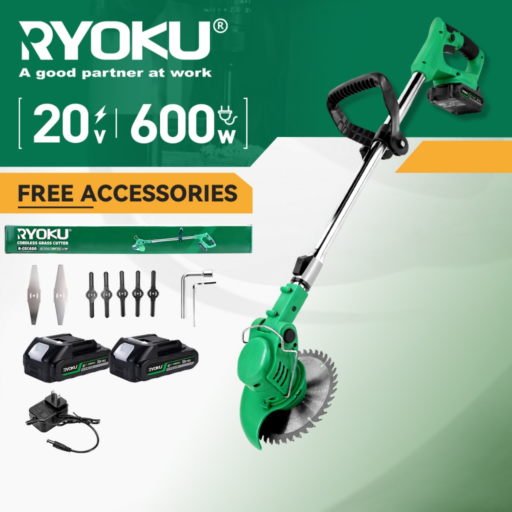 RYOKU เครื่องตัดหญ้าไร้สาย 20V แบตเตอรี่ลิเธียมแบบชาร์จไฟได้ | Shopee ...