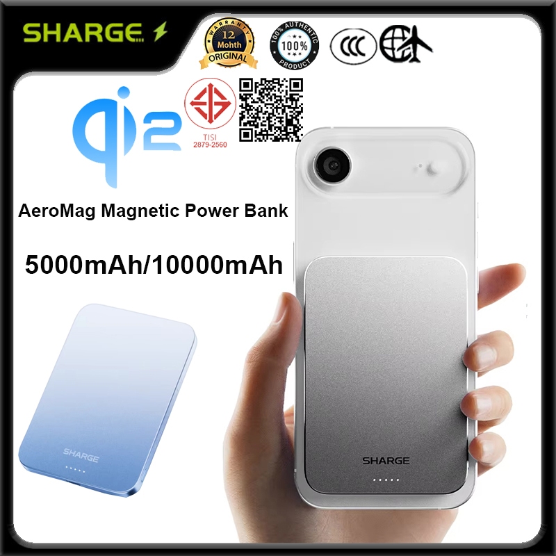 SHARGE AeroMag Magnetic Power Bank 5000mAh 10000 mAh Qi2 Slim แบบพกพา ...