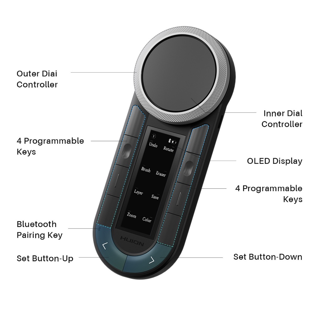 Huion Keydial Remote K40 Dual Bluetooth 5.0 Controller พร้อม Dual Dial ...