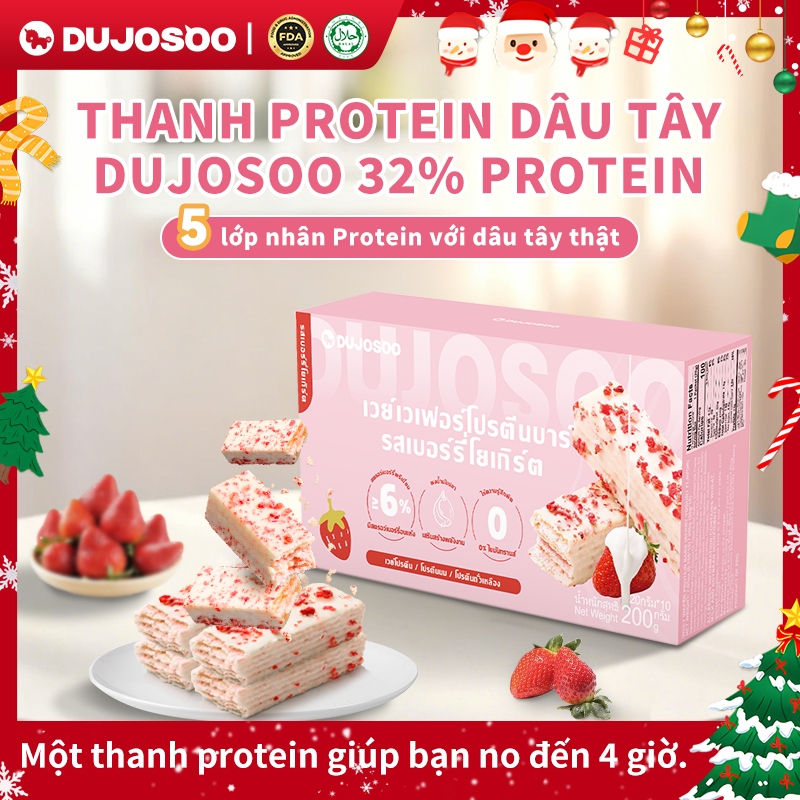 DUJOSOO Strawberry White Chocolate Protein Bar โปรตีนสูงและแคลอรี่ต่ํา ...