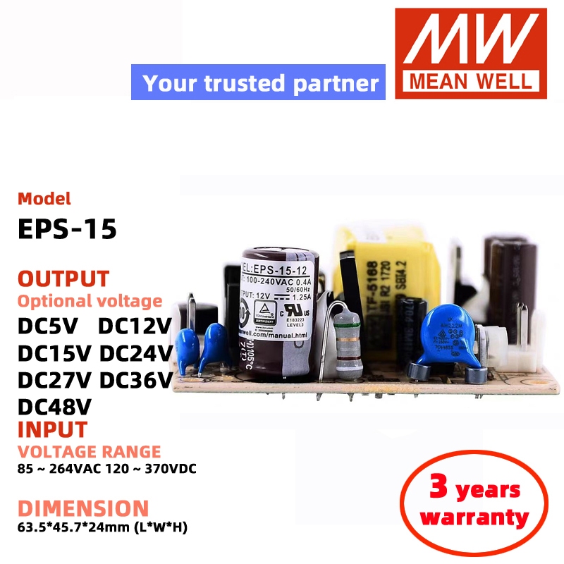 MEAN WELL EPS-15 EPS-25 EPS-35 EPS-45S EPS-65 EPS-65S EPS-120 5V 12V ...