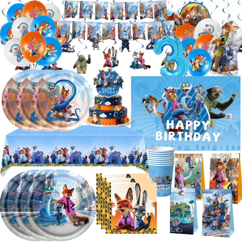 Zootopia Theme Anniversary Party Supplies ผ้าปูโต๊ะวันเกิดแผ่นถ้วยตลก ...