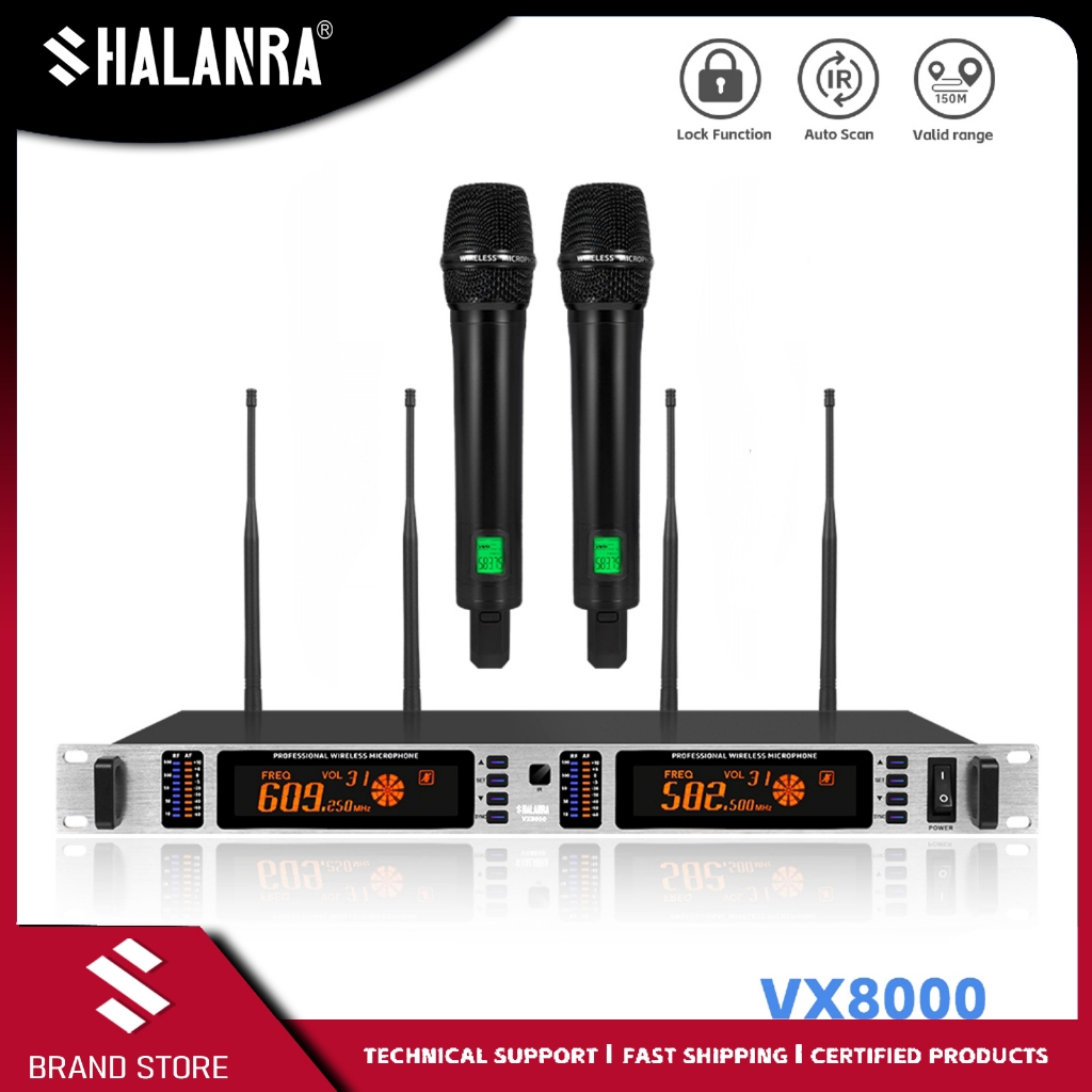 SHALANRA VX8000 ไมค์ไร้สายคู่ UHF ระบบสแกนช่องอัตโนมัติ สำหรับคาราโอเกะ ...