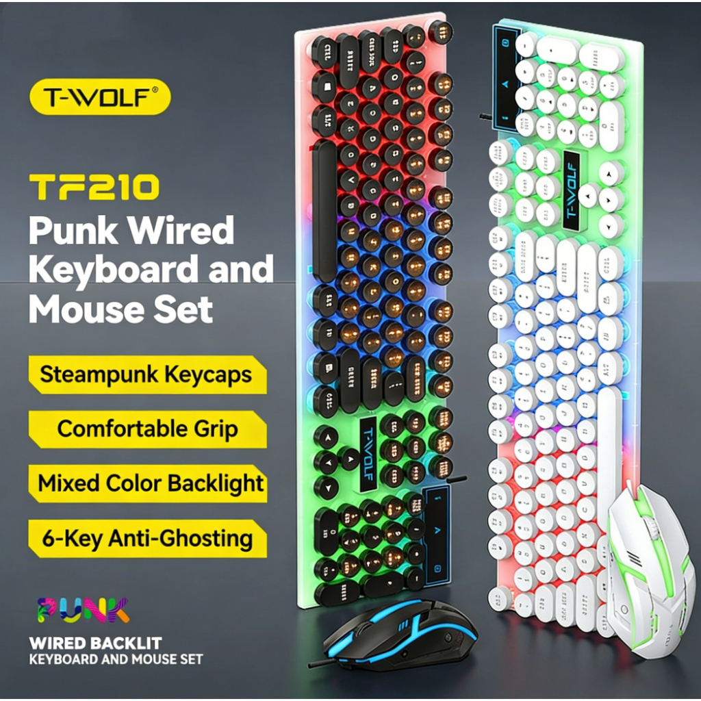 TWOLF TF210 คีย์บอร์ดเกมชุดเมาส์ RGB Backlit แบบมีสาย Mechanical-Feel ...