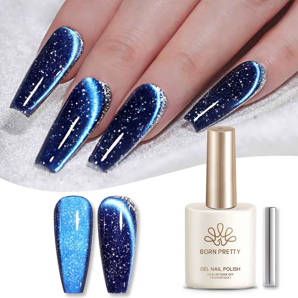 BORN PRETTY 15ml Blue Diamond Cat Eyes Magnetic Nail Gel Polish Glitter ...