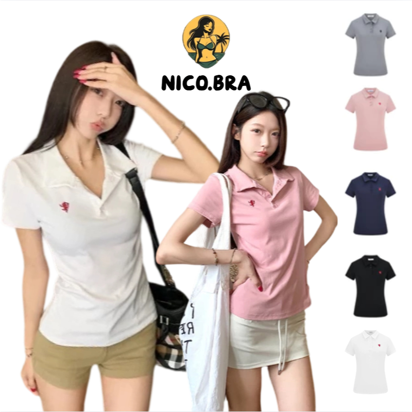 NICO BRA เสื้อยืดโปโลคอปกแขนสั้น เสื้อผู้หญิง ดีไซน์เรียบหรู สไตล์เรียบ ...