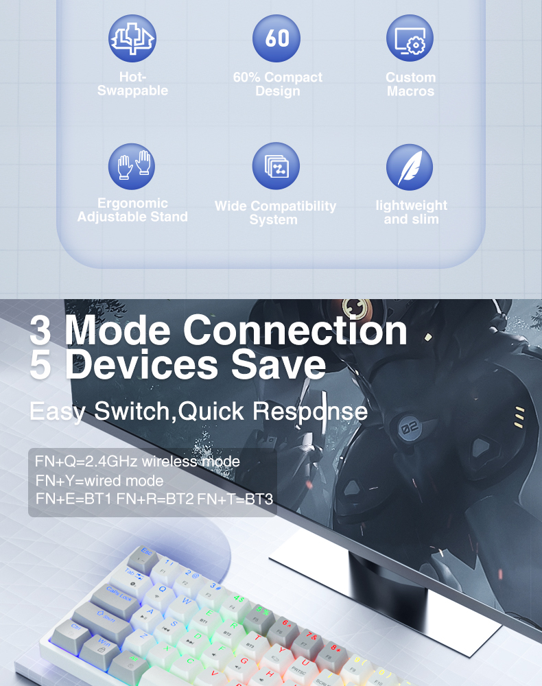 Aula Solakaka SK961 61 คีย์บอร์ดเชิงกลบลูทู ธ 5.0 สาย RGB Light มินิ ...
