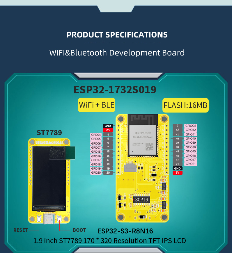 Esp32-s3 HMI 8M PSRAM 16M Flash Arduino LVGL WIFI & บลูทูธ 1.9 นิ้ว 170 * 320 หน้าจอแสดงผล ...