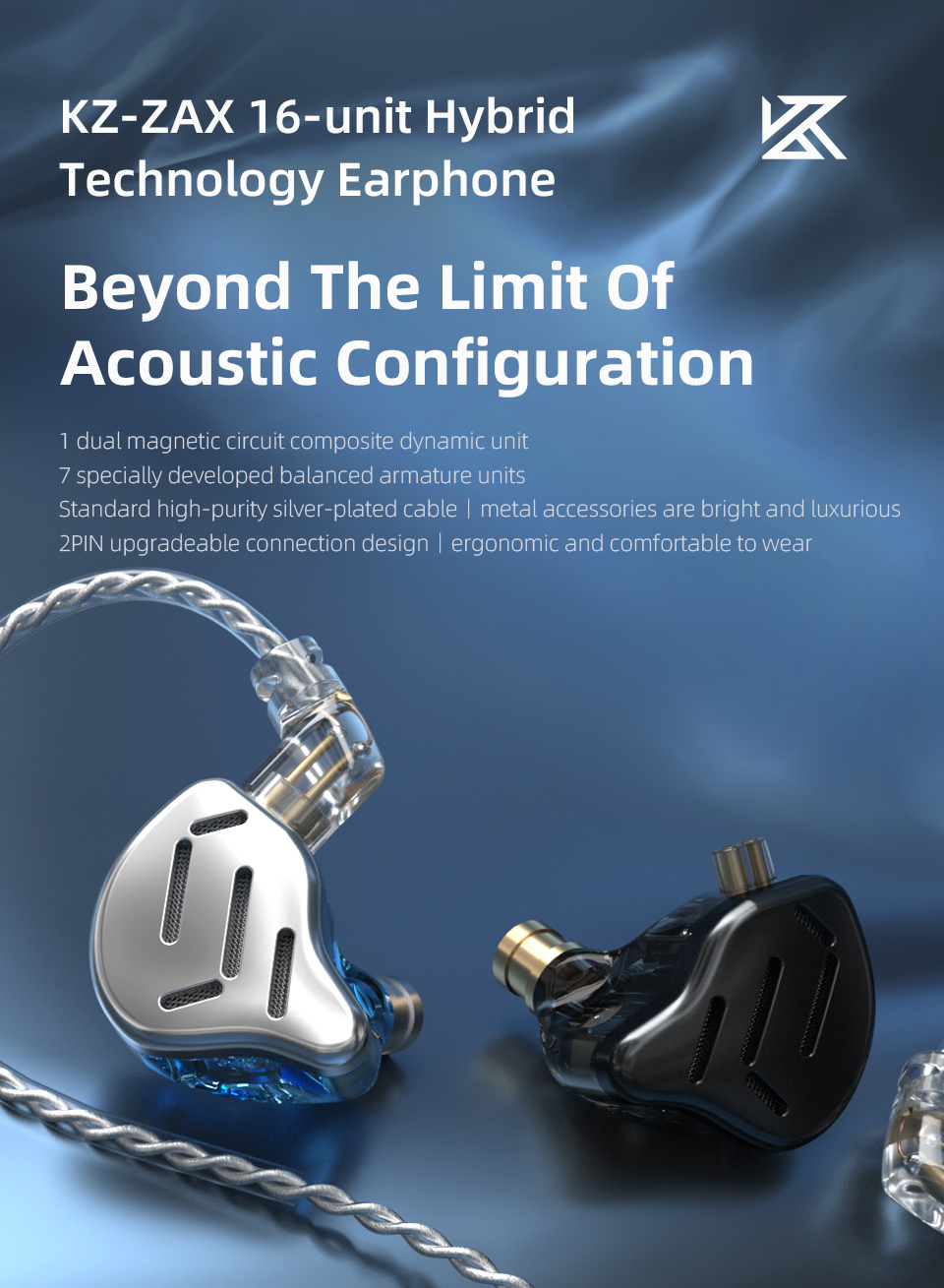 Kz ZAX 1DD 7BA ชุดหูฟังอินเอียร์ ไฮบริด โลหะ HIFI KZ ZSX ZS10 PRO AS12 AS16 CA16 C10 PRO VX BA8 ...