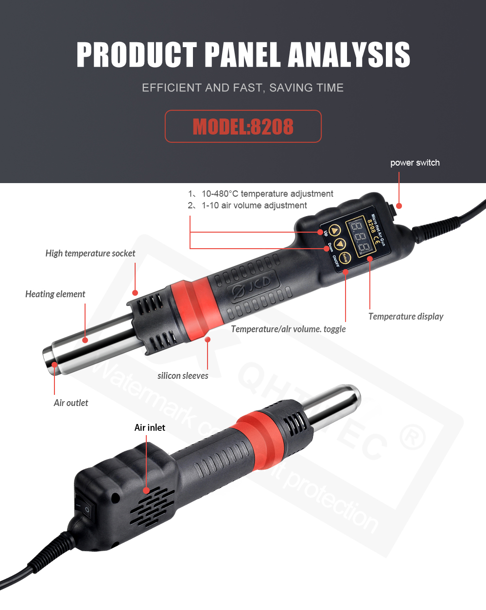JCD 2023ใหม่ เครื่องเป่าลมร้อน 8208 750W บัดกรีเชื่อมสถานีงานเชื่อม จอแสดงผล LCD ดิจิทัล All-in ...