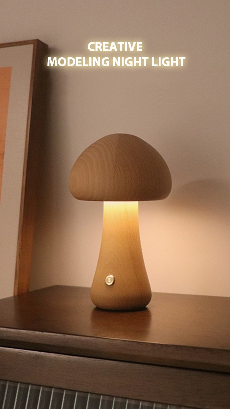 Ins LED MINI Night Light พร้อมสวิทช์สัมผัสไม้น่ารักเห็ดโคมไฟข้างเตียง ...